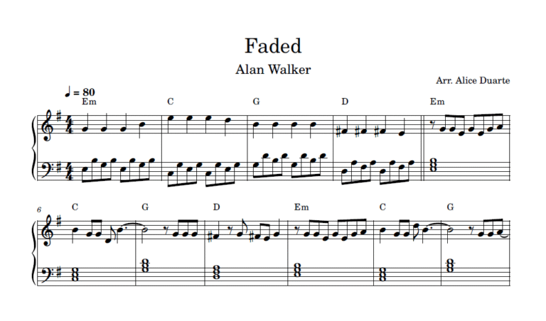 Faded – Partitura para Piano - (Alan Walker)