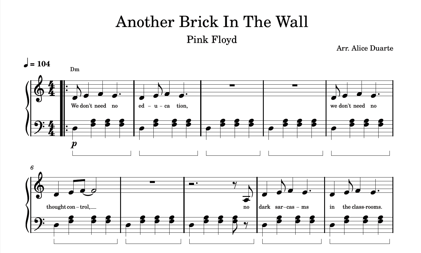 Another Brick In The Wall – Partitura para Piano - Pink Floyd