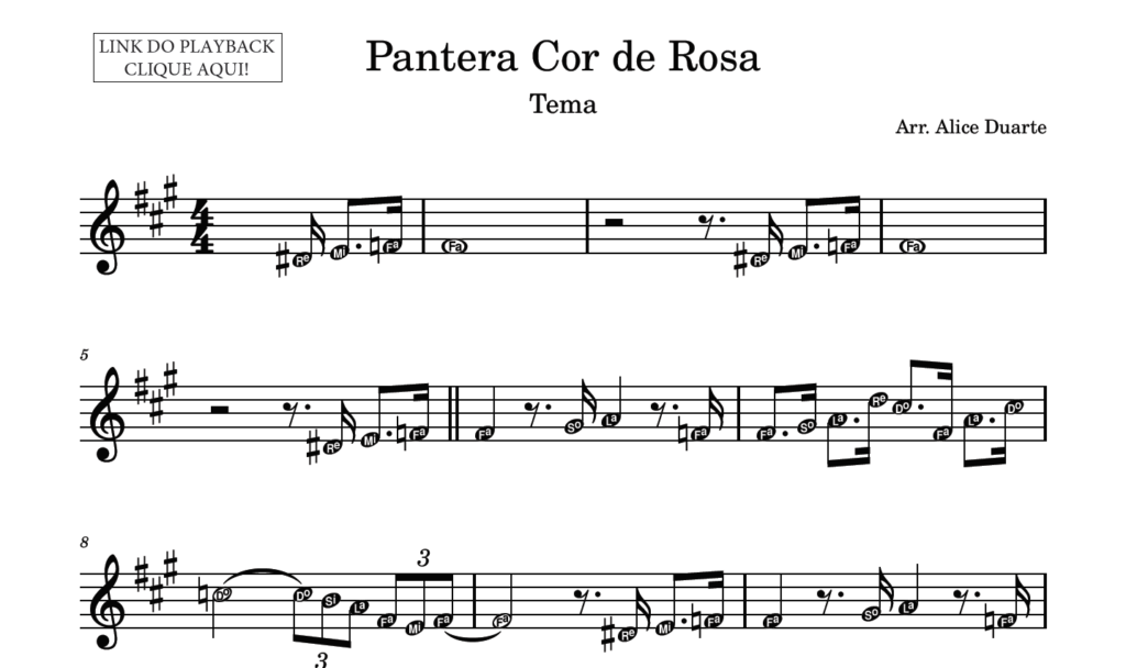 Pantera Cor de Rosa – Partitura para Instrumentos em Sib